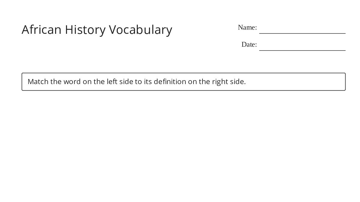 African History Vocabulary - My Worksheet Maker: Create Your Own Worksheets