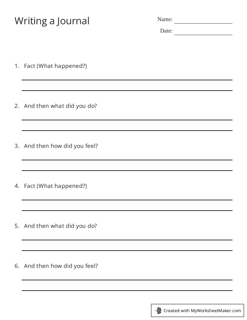 Writing a Journal - My Worksheet Maker: Create Your Own Worksheets