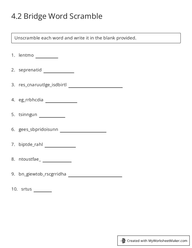 4.2 Bridge Word Scramble - My Worksheet Maker: Create Your Own Worksheets