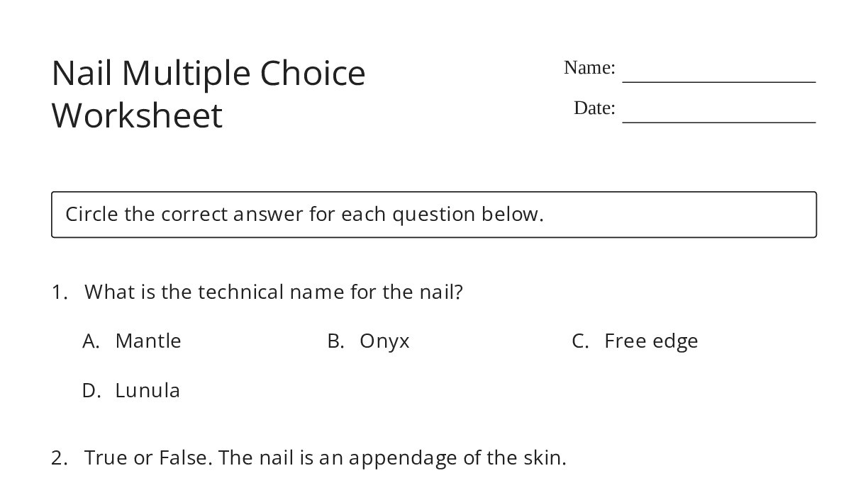 Nail Multiple Choice Worksheet - My Worksheet Maker: Create Your Own ...