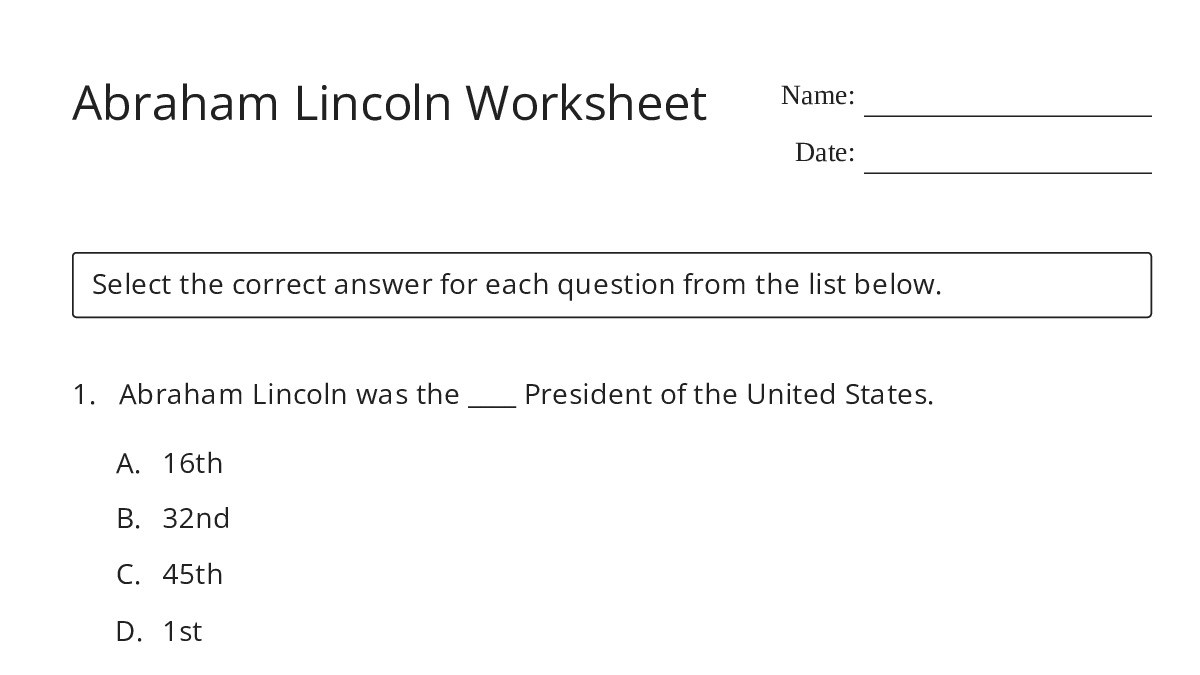 Abraham Lincoln Worksheet - My Worksheet Maker: Create Your Own Worksheets