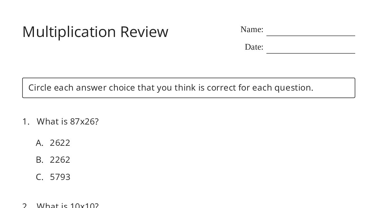 Multiplication Review - My Worksheet Maker: Create Your Own Worksheets