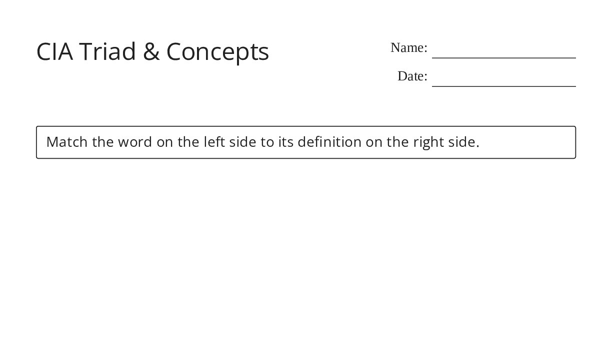 CIA Triad & Concepts - My Worksheet Maker: Create Your Own Worksheets