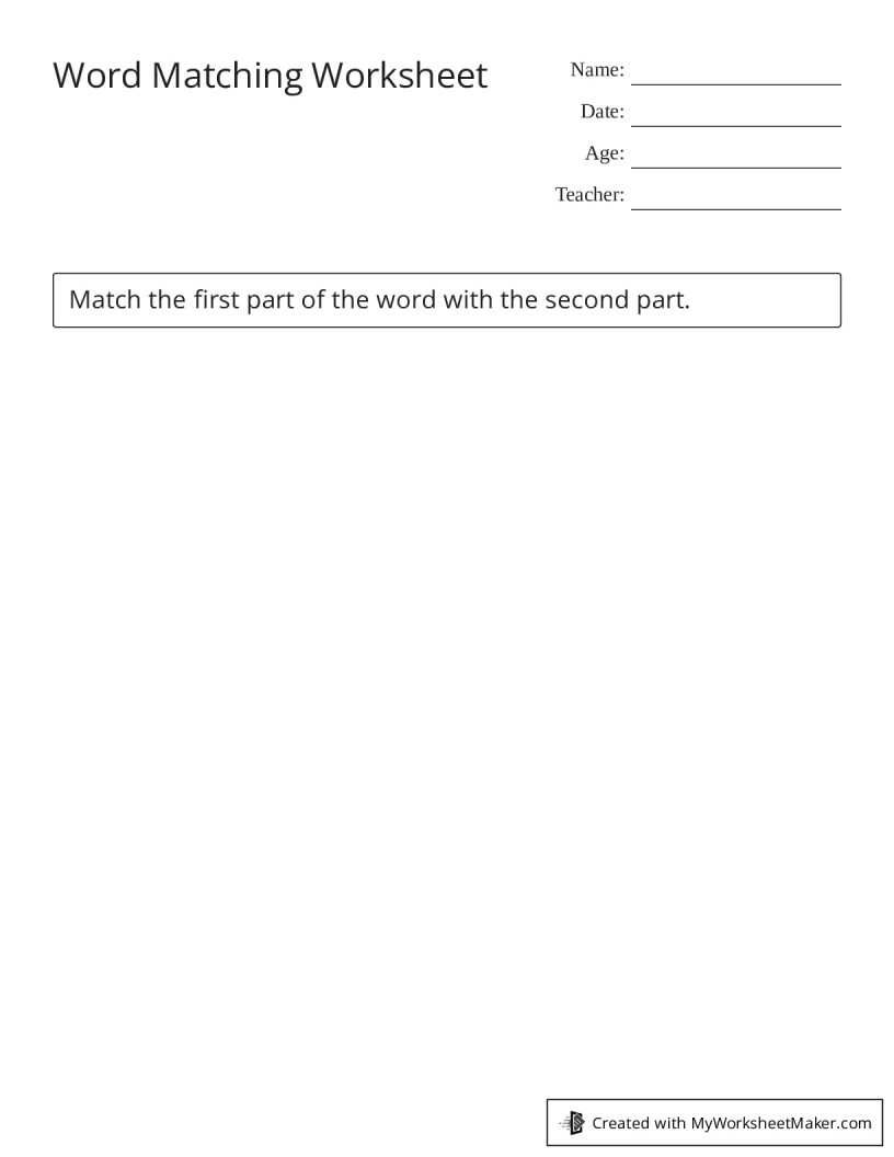 Word Matching Worksheet - My Worksheet Maker: Create Your Own Worksheets