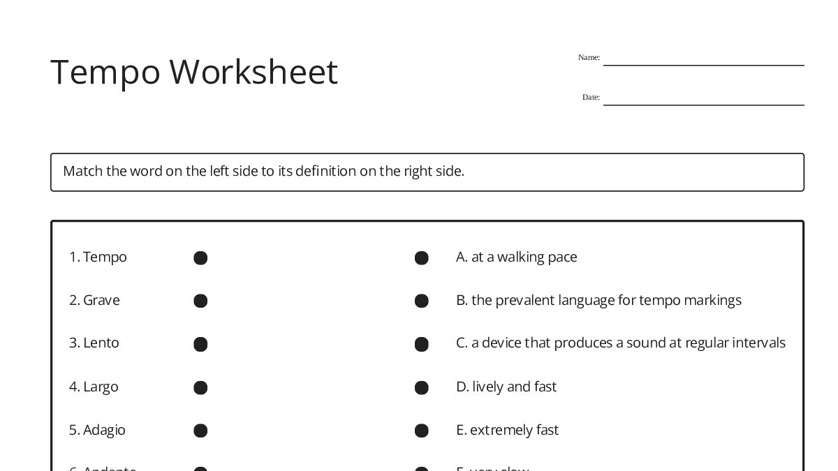 Tempo Worksheet - My Worksheet Maker: Create Your Own Worksheets