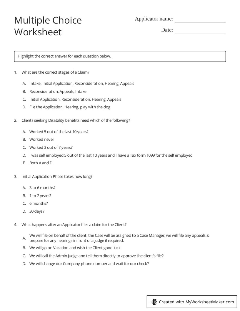 Multiple Choice Worksheet - My Worksheet Maker: Create Your Own Worksheets