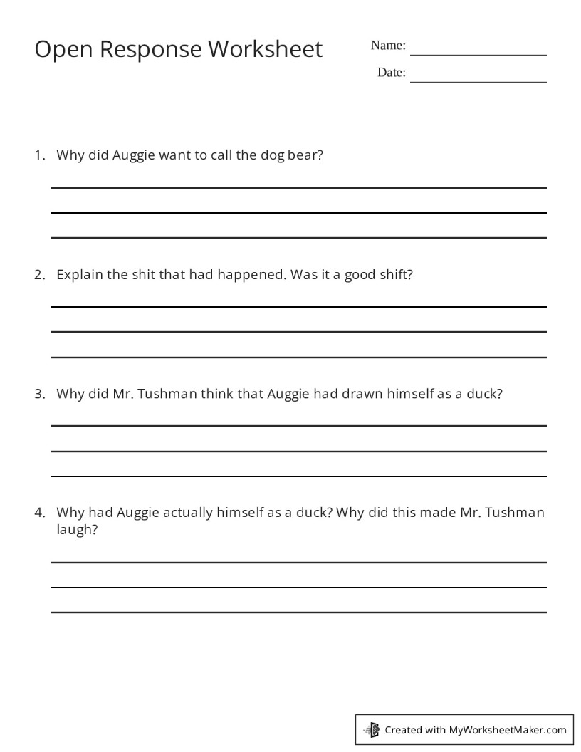 Open Response Worksheet - My Worksheet Maker: Create Your Own Worksheets