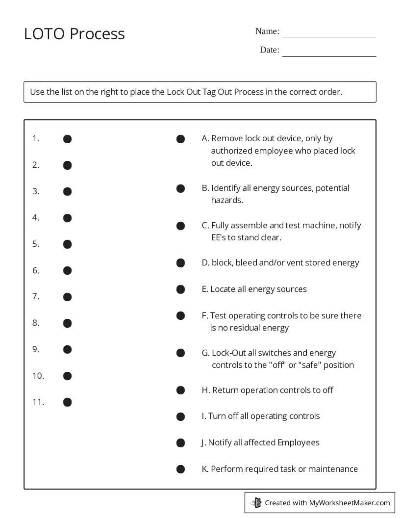 LOTO Process - My Worksheet Maker: Create Your Own Worksheets