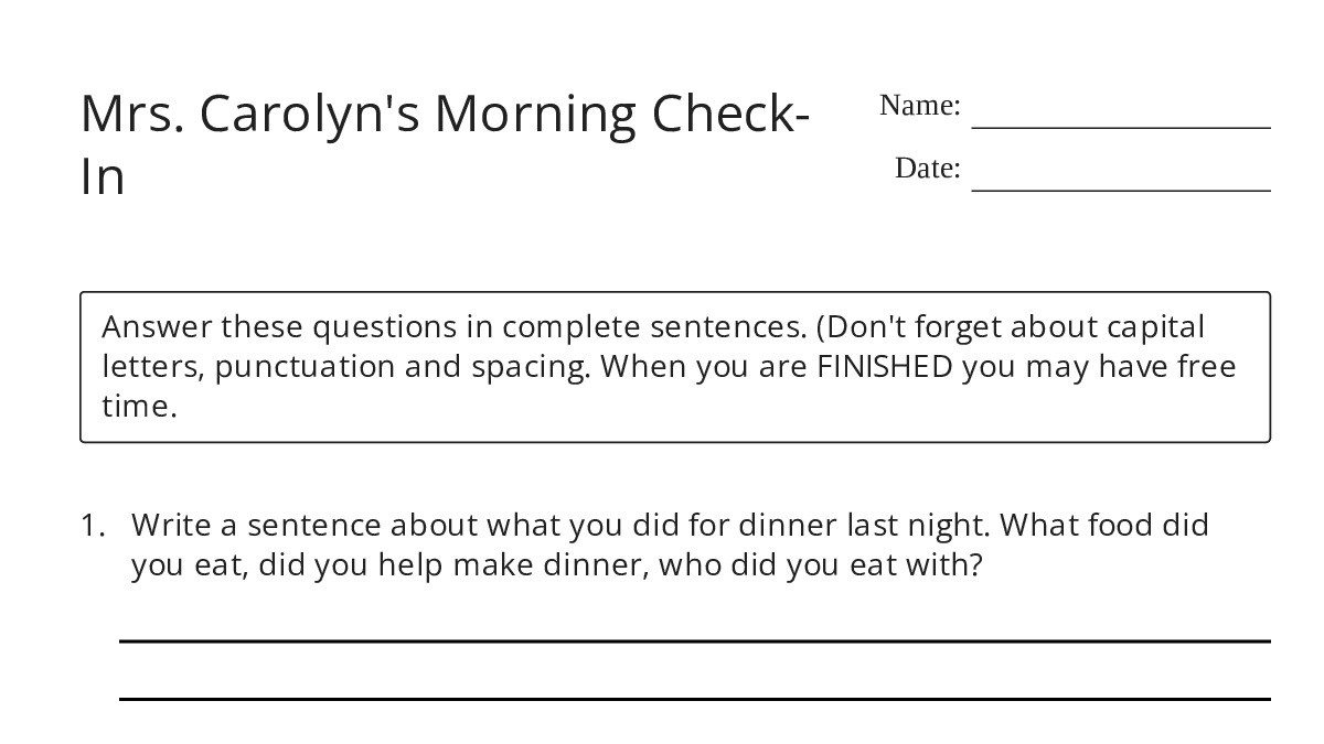 Mrs. Carolyn's Morning Check-In - My Worksheet Maker: Create Your Own ...