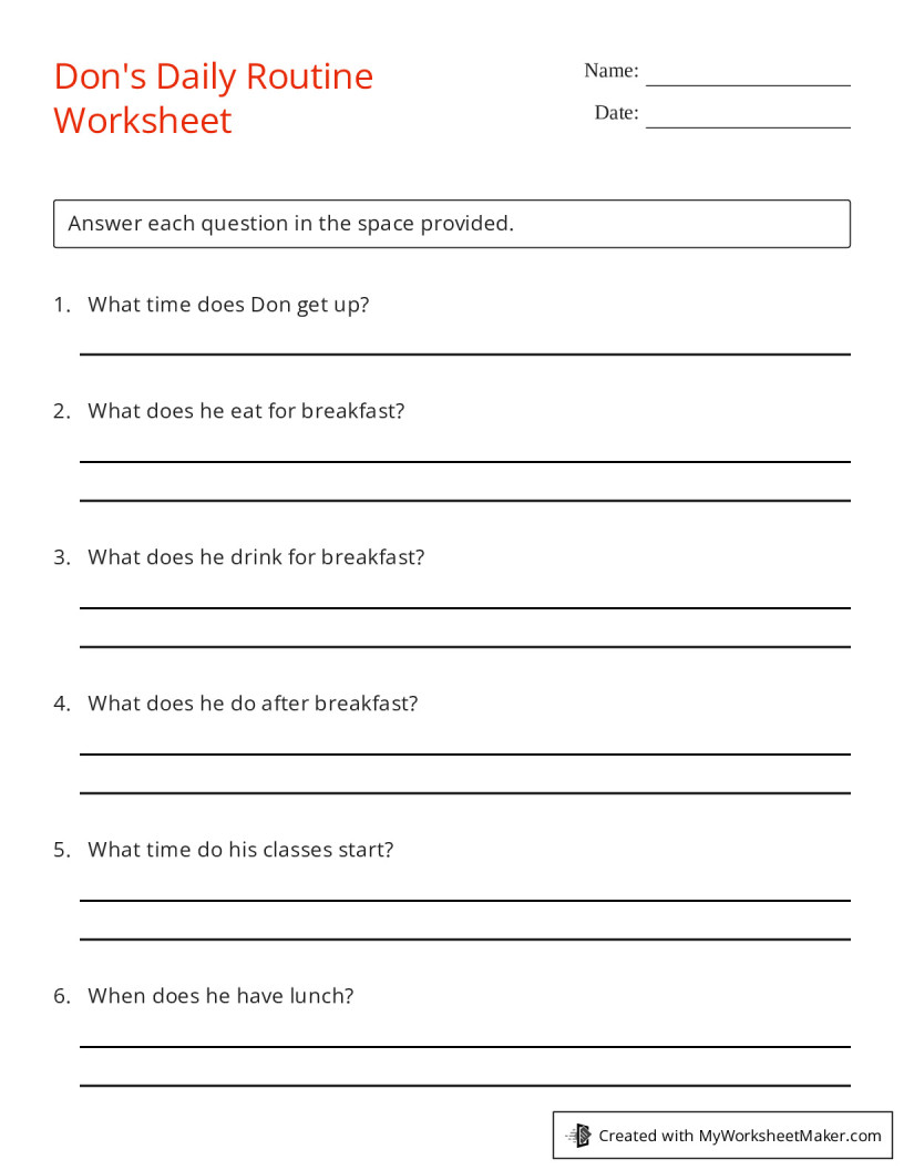 Don's Daily Routine Worksheet - My Worksheet Maker: Create Your Own ...