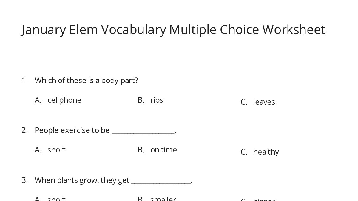 January Elem Vocabulary Multiple Choice Worksheet - My Worksheet Maker ...