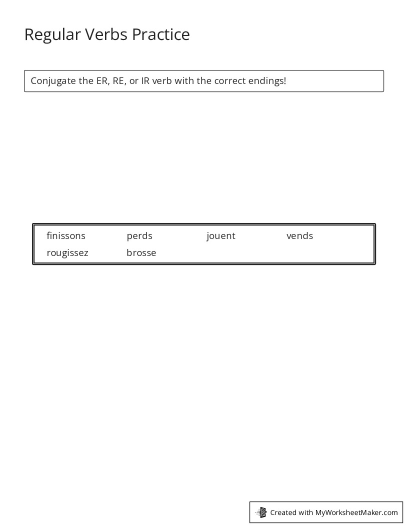 Regular Verbs Practice - My Worksheet Maker: Create Your Own Worksheets