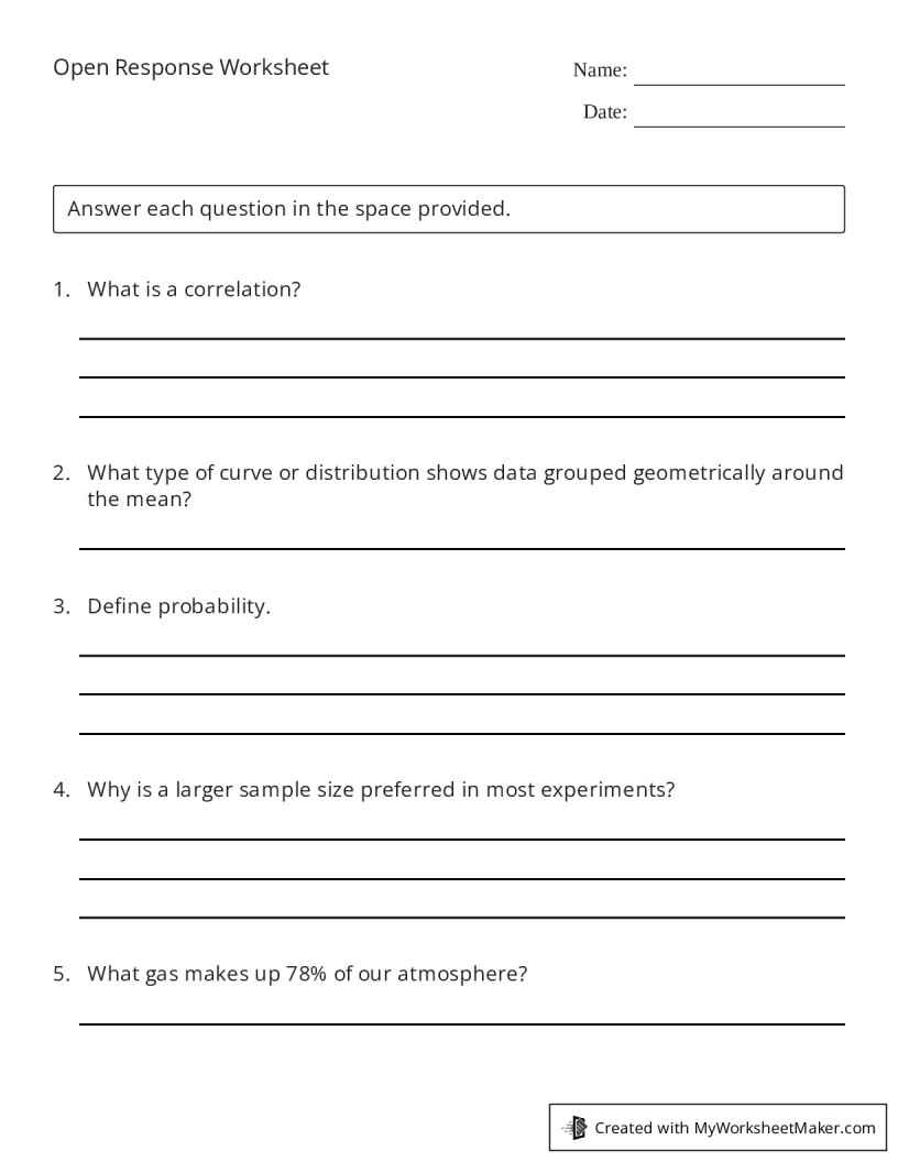Open Response Worksheet - My Worksheet Maker: Create Your Own Worksheets