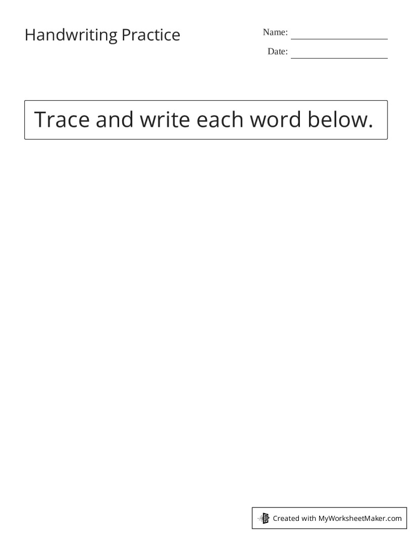 Handwriting Practice - My Worksheet Maker: Create Your Own Worksheets