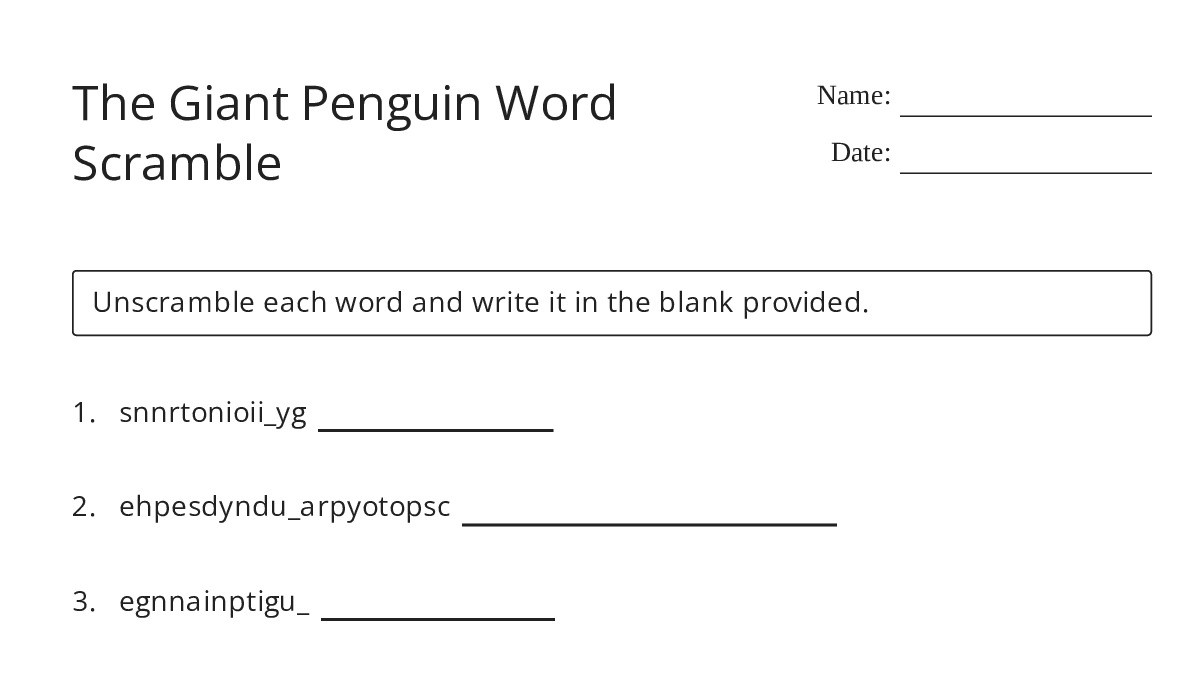 The Giant Penguin Word Scramble - My Worksheet Maker: Create Your Own ...