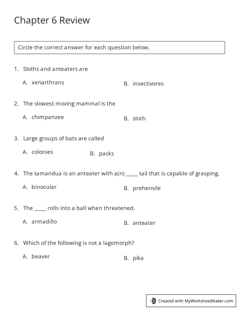 Chapter 6 Review - My Worksheet Maker: Create Your Own Worksheets