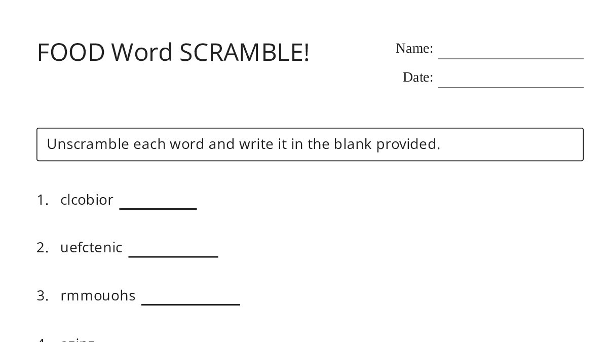FOOD Word SCRAMBLE! - My Worksheet Maker: Create Your Own Worksheets