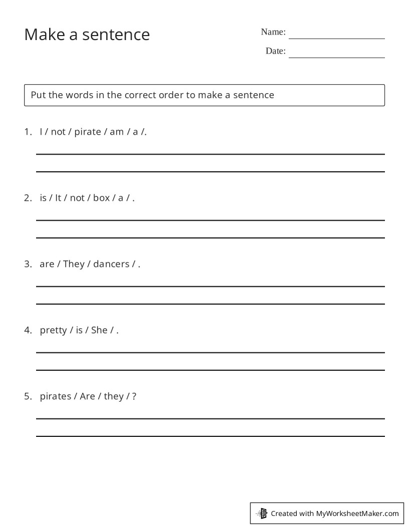 Make a sentence - My Worksheet Maker: Create Your Own Worksheets
