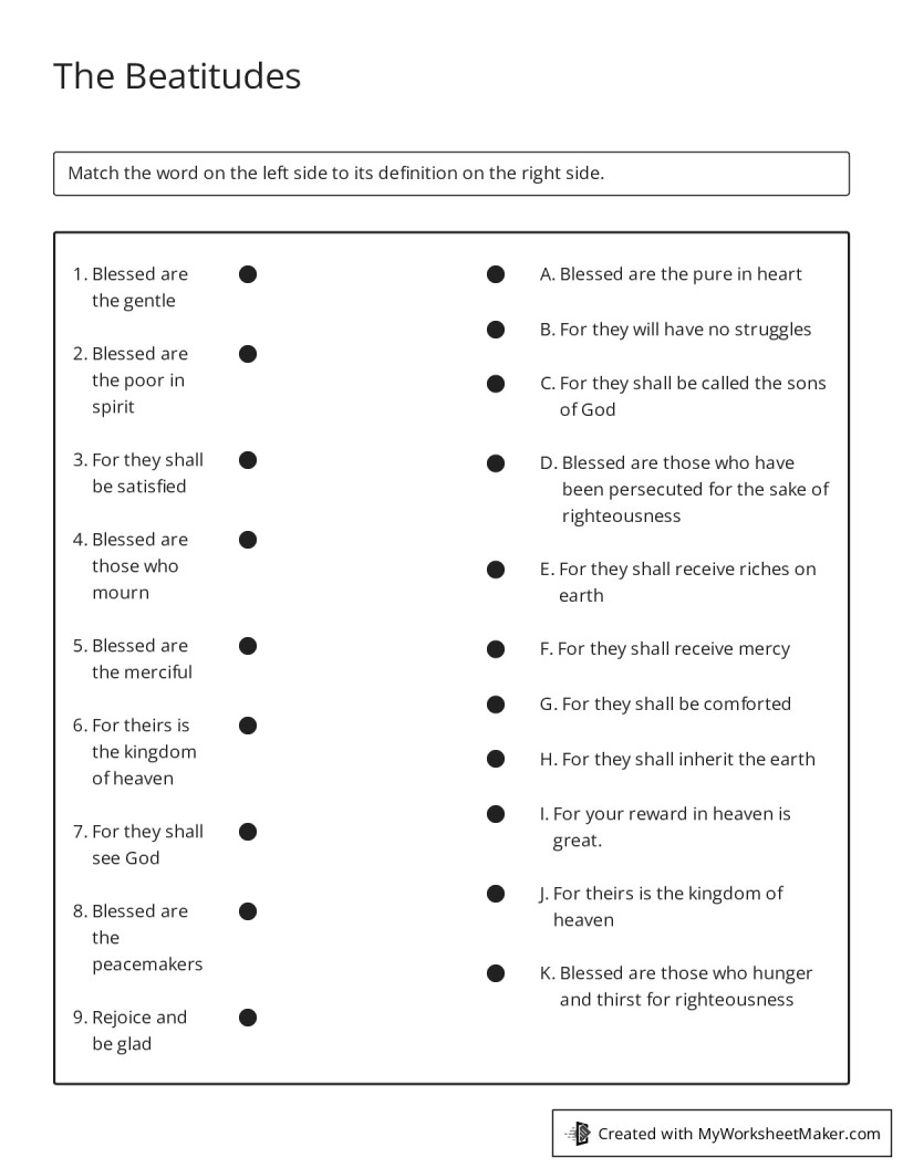 The Beatitudes - My Worksheet Maker: Create Your Own Worksheets