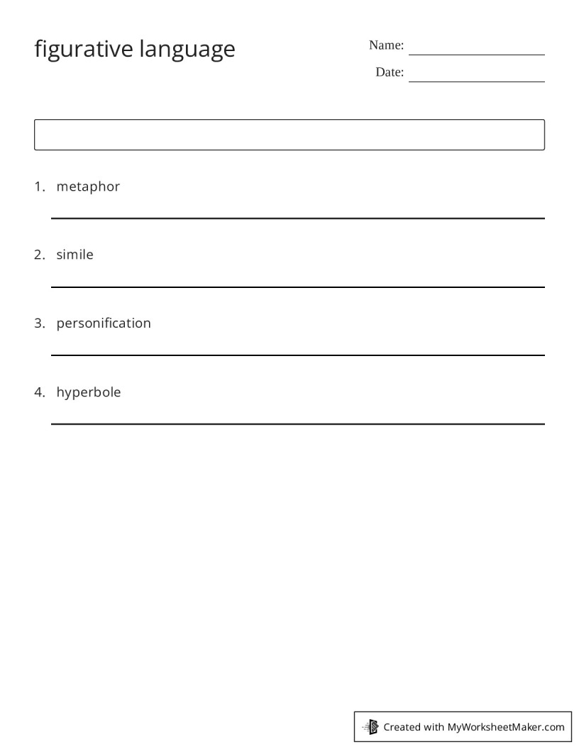 figurative language - My Worksheet Maker: Create Your Own Worksheets