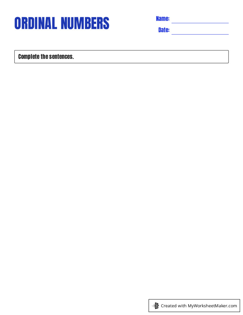 ORDINAL NUMBERS - My Worksheet Maker: Create Your Own Worksheets