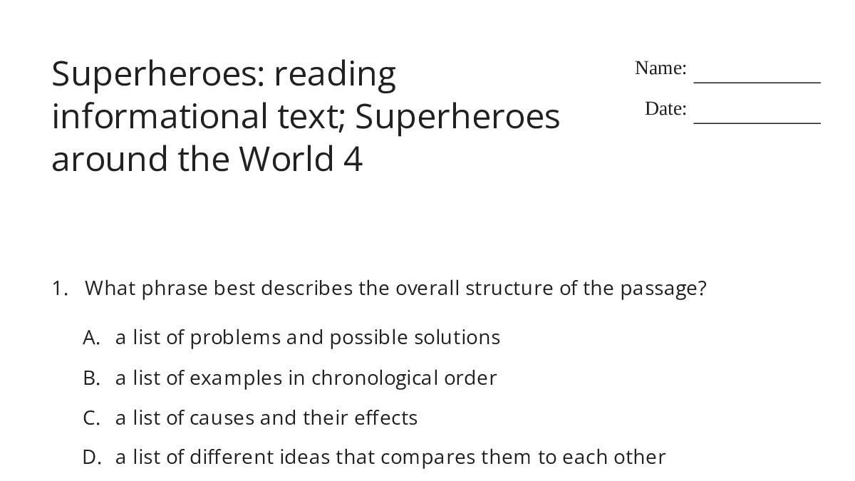 Superheroes: reading informational text; Superheroes around the World 4 ...