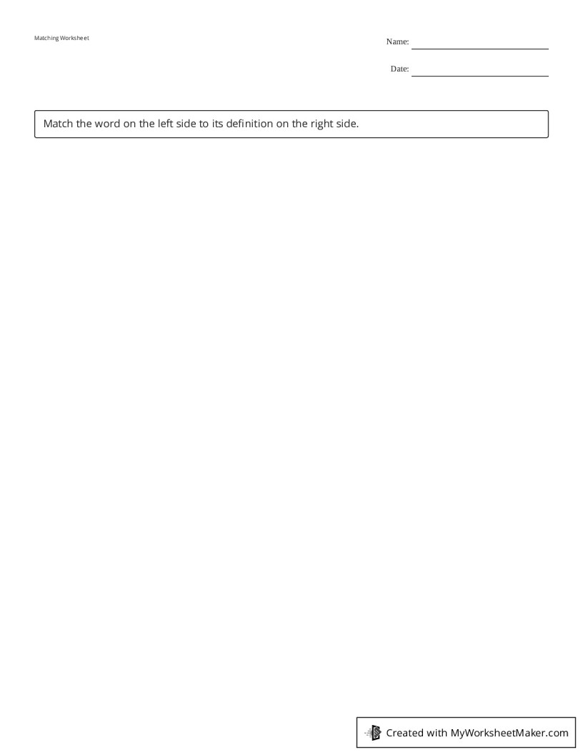 Matching Worksheet - My Worksheet Maker: Create Your Own Worksheets