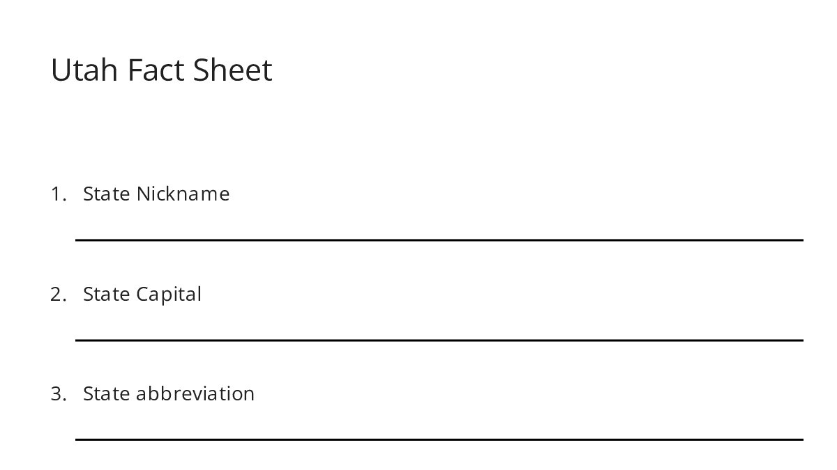 Utah Fact Sheet - My Worksheet Maker: Create Your Own Worksheets