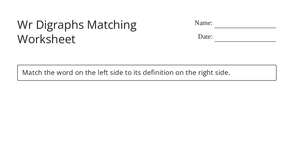 Wr Digraphs Matching Worksheet - My Worksheet Maker: Create Your Own ...