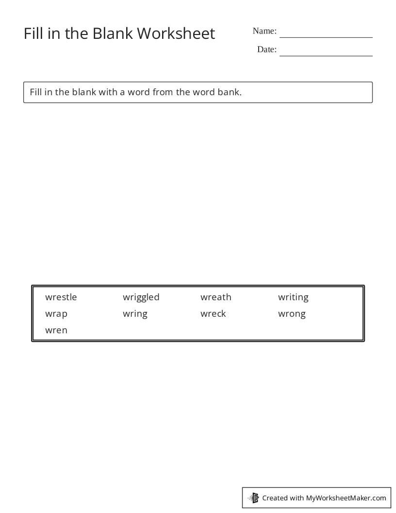 Fill in the Blank Worksheet - My Worksheet Maker: Create Your Own ...
