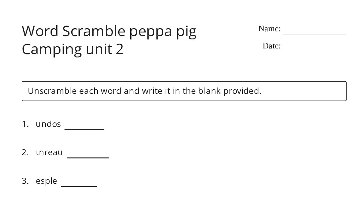 Word Scramble peppa pig Camping unit 2 - My Worksheet Maker: Create ...