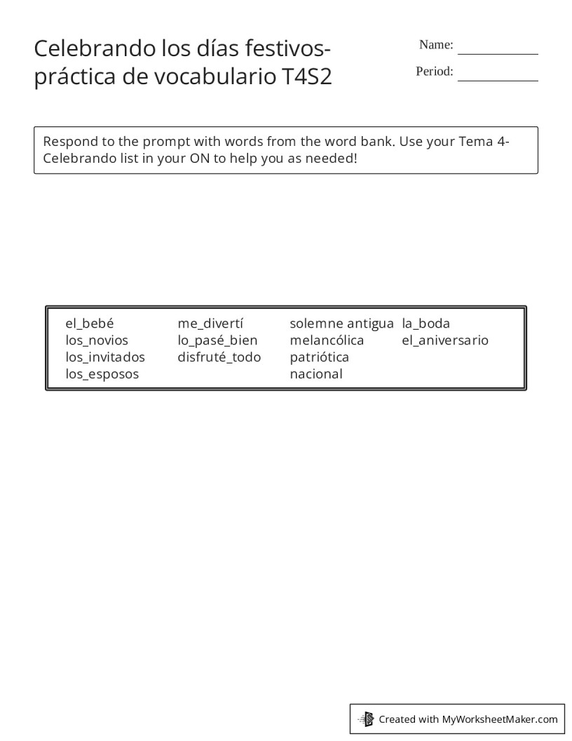 Celebrando los días festivos- práctica de vocabulario T4S2 - My ...