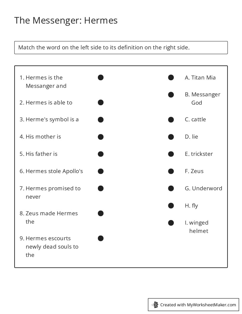 The Messenger: Hermes - My Worksheet Maker: Create Your Own Worksheets
