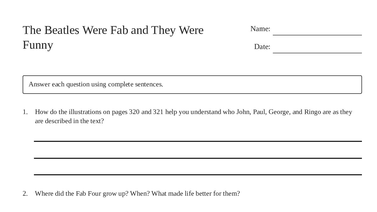 The Beatles Were Fab and They Were Funny - My Worksheet Maker: Create ...