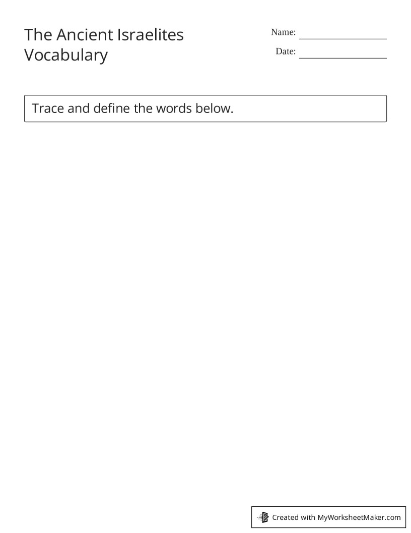 The Ancient Israelites Vocabulary - My Worksheet Maker: Create Your Own ...