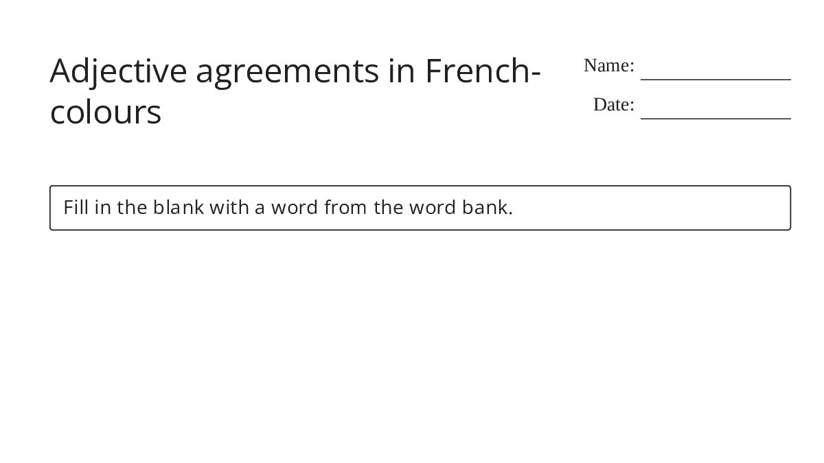 Adjective agreements in French- colours - My Worksheet Maker: Create ...