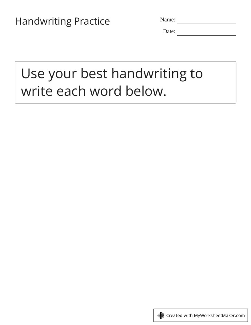 Handwriting Practice - My Worksheet Maker: Create Your Own Worksheets