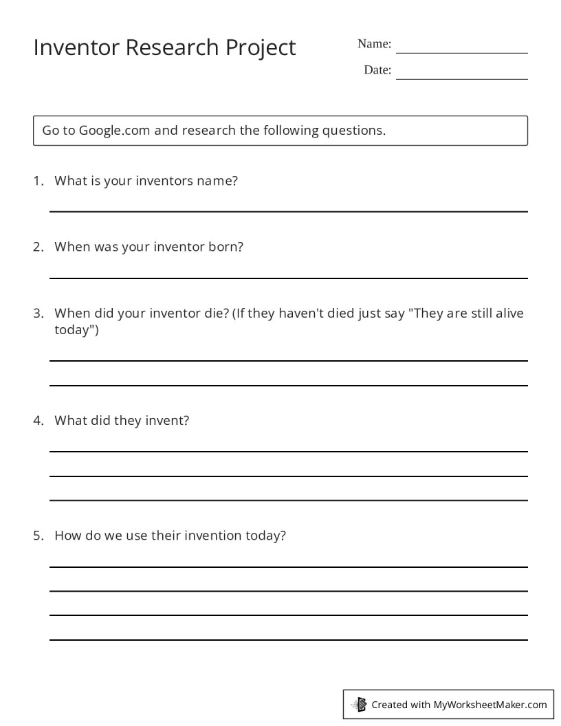 Inventor Research Project - My Worksheet Maker: Create Your Own Worksheets