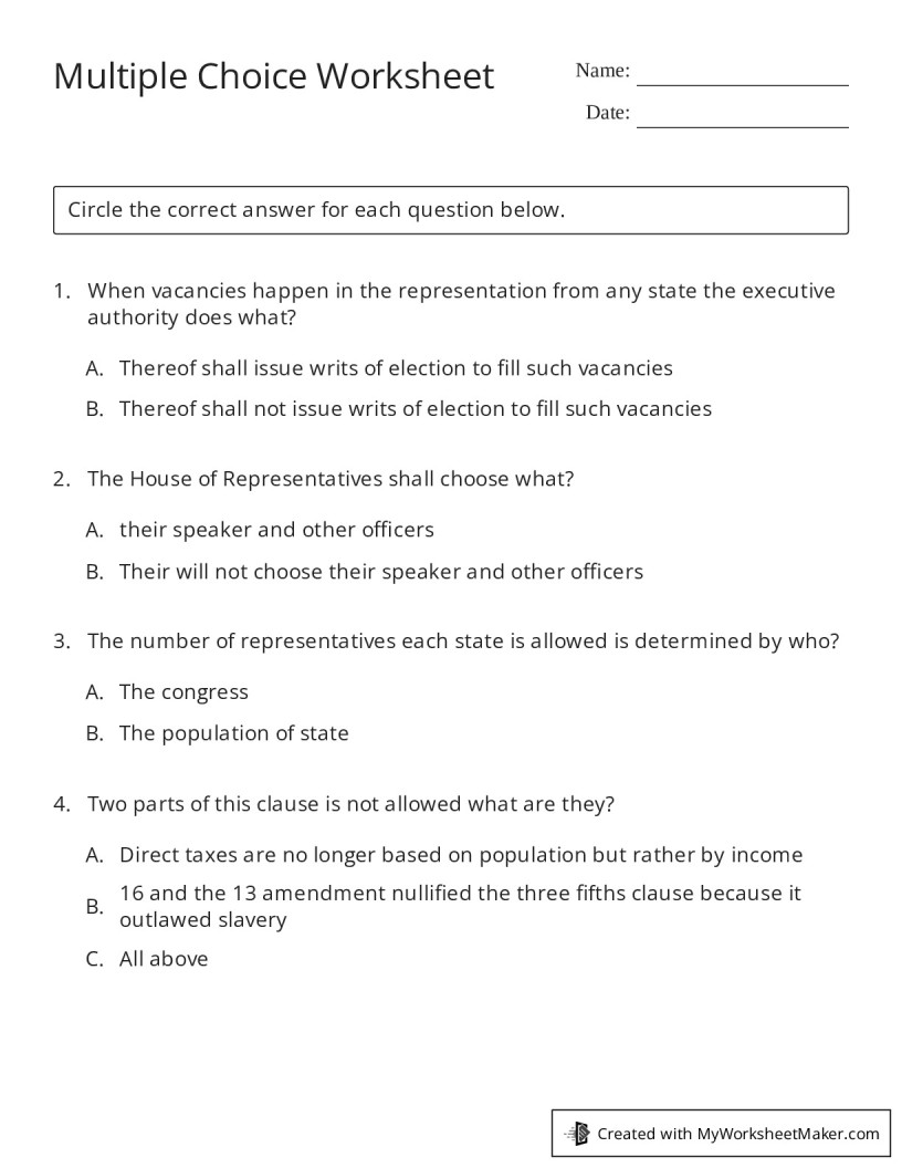Multiple Choice Worksheet - My Worksheet Maker: Create Your Own Worksheets