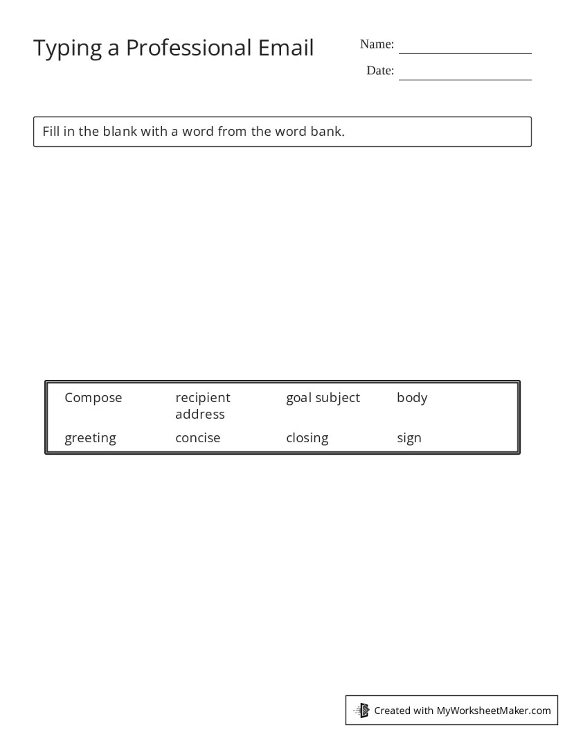 Typing a Professional Email - My Worksheet Maker: Create Your Own ...