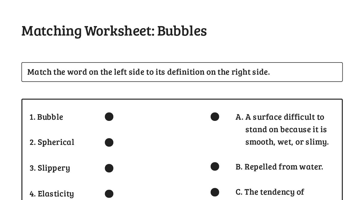 Matching Worksheet: Bubbles - My Worksheet Maker: Create Your Own ...