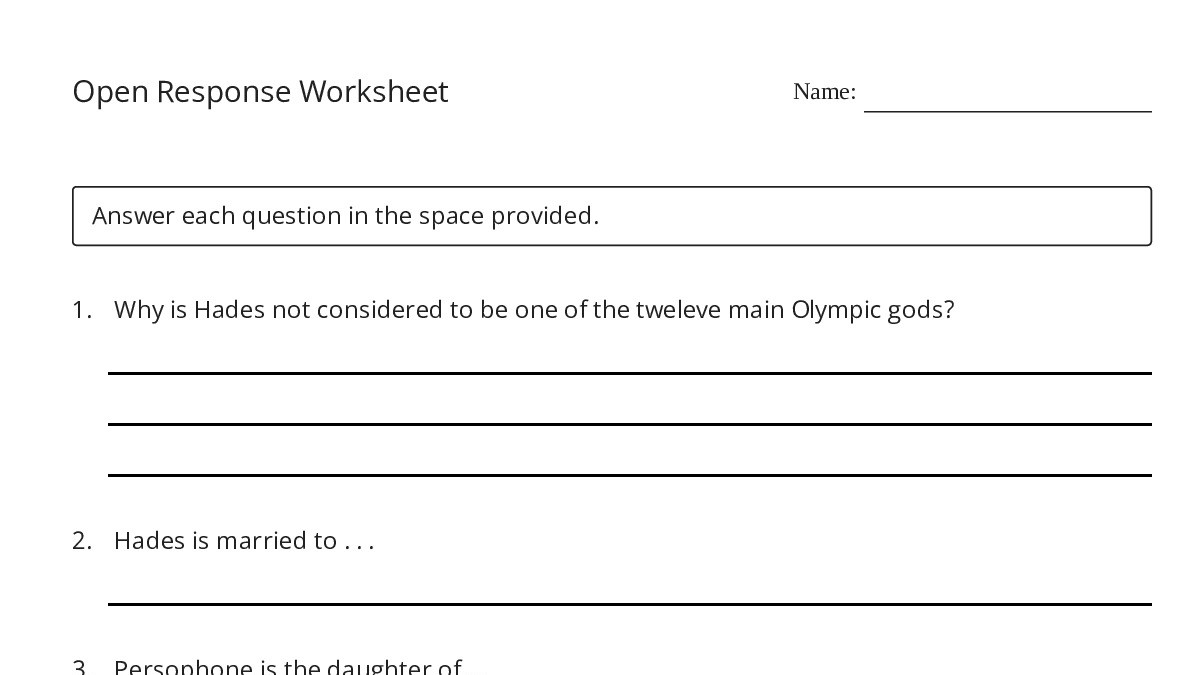 Open Response Worksheet - My Worksheet Maker: Create Your Own Worksheets