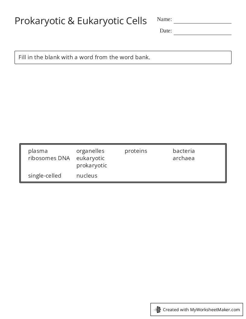 Prokaryotic & Eukaryotic Cells - My Worksheet Maker: Create Your Own ...