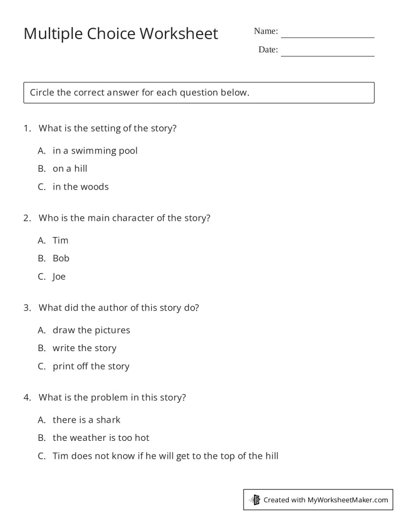 Multiple Choice Worksheet - My Worksheet Maker: Create Your Own Worksheets