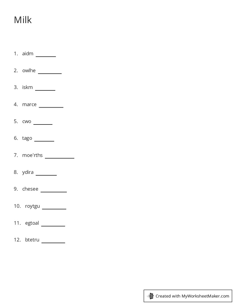 Milk - My Worksheet Maker: Create Your Own Worksheets