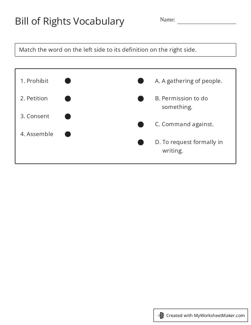 Bill of Rights Vocabulary - My Worksheet Maker: Create Your Own Worksheets