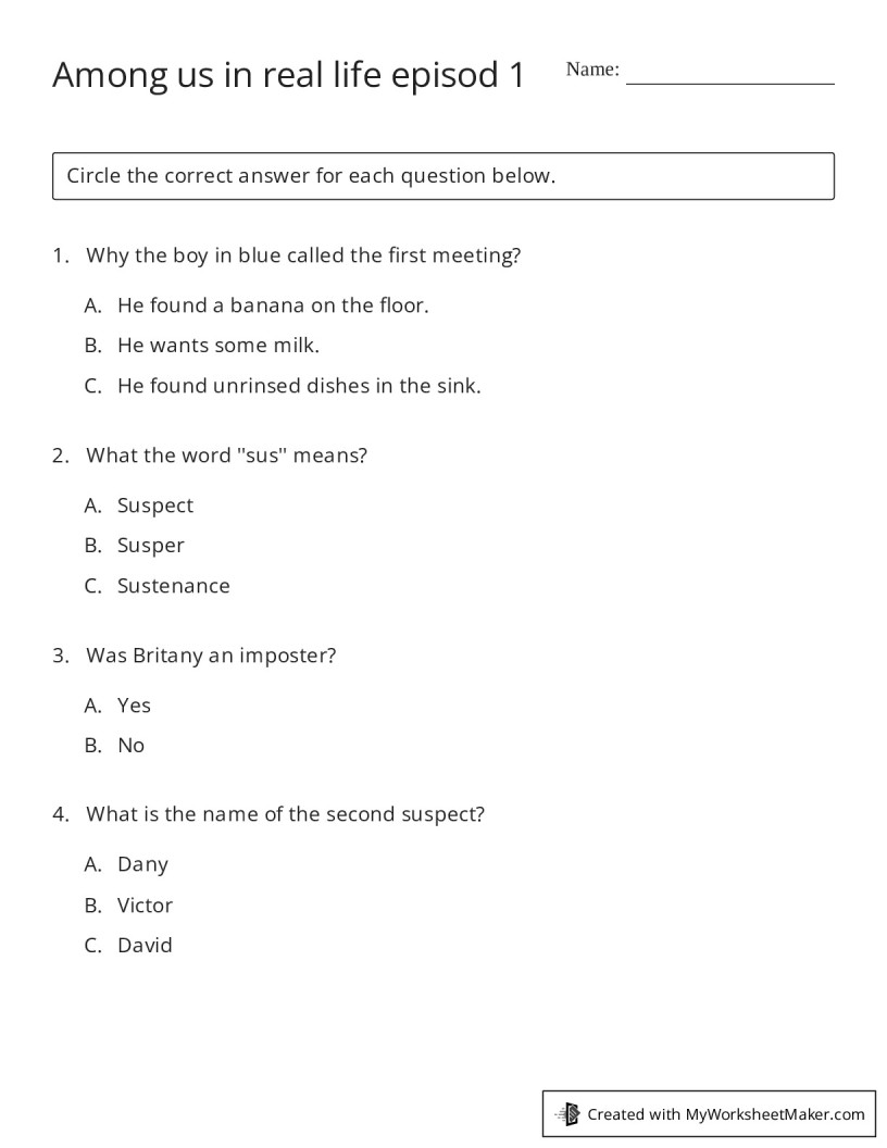 Among us in real life episod 1 - My Worksheet Maker: Create Your Own ...