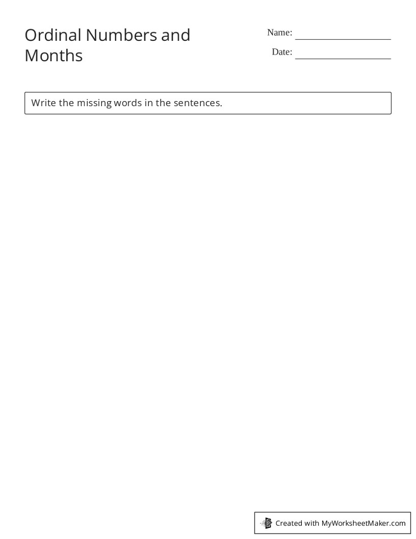 Ordinal Numbers and Months - My Worksheet Maker: Create Your Own Worksheets