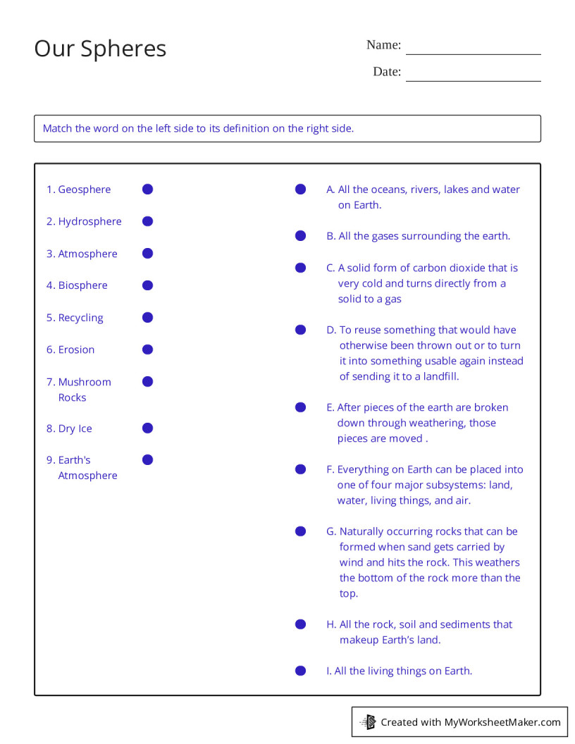 Our Spheres - My Worksheet Maker: Create Your Own Worksheets