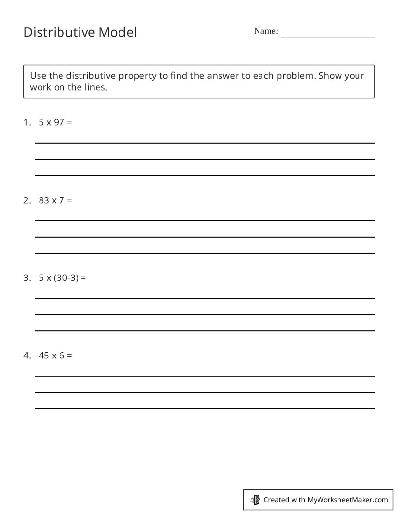 Distributive Model - My Worksheet Maker: Create Your Own Worksheets
